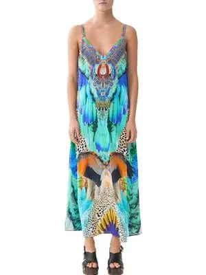 Camilla V Neck Midi Slip Dress - Jungle Flight