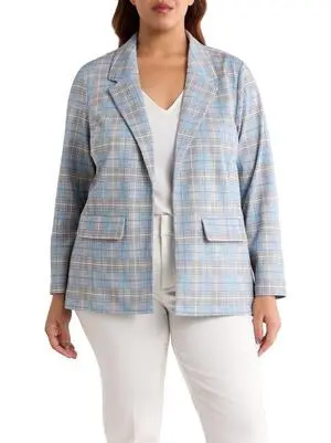 LIVERPOOL Plaid Open Front Boyfriend Blazer - Shadow Blue Multi