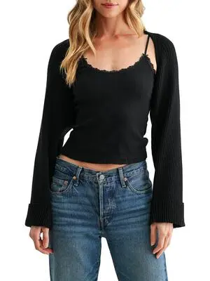 ALL IN FAVOR Rib Knit Bolero - Black