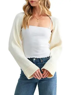 ALL IN FAVOR Rib Knit Bolero - White