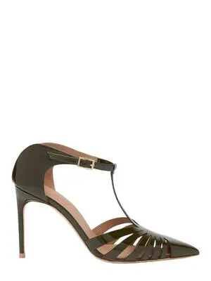 MALONE SOULIERS Jennifer 90 Patent Heeled Mules - Khaki