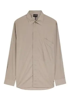 Emporio Armani Logo-embroidered Cotton-poplin Shirt - Taupe