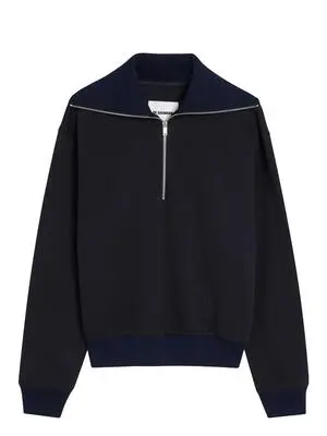 JIL SANDER Half-zip Cotton Polo Sweatshirt - Navy
