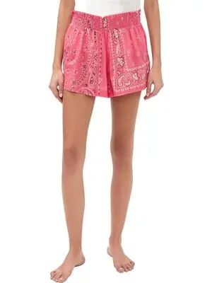 The Great. The Smocked Sleep Shorts - Pink Bandana Patchwork