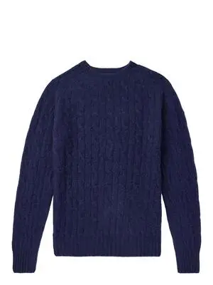 DRAKE'S Cable-knit Brushed Shetland Wool Sweater - Blue