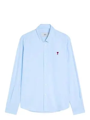 Ami Logo-embroidered Cotton Gabardine Shirt - Blue