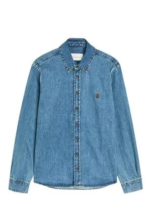 Ami Logo-embroidered Denim Shirt - Blue