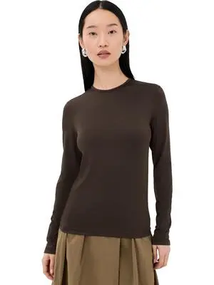 Tibi Stretch Lightweight Tech Knit Crewneck Pullover T-shirt - Hickory Brown