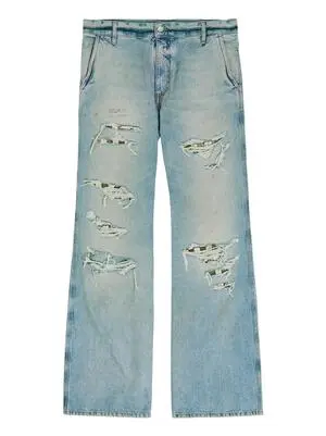 AMIRI Checkered Repair Distressed Bootcut Jeans