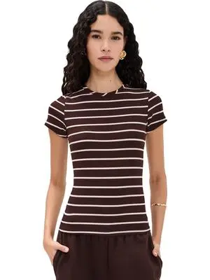 STATE & LAKE Striped Ribbed Jersey Iris Tee - Chocolate/off White