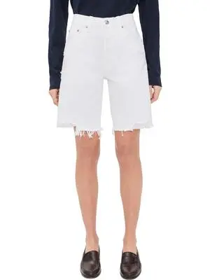 Madewell The Essex Long Baggy Denim Shorts - Tile White
