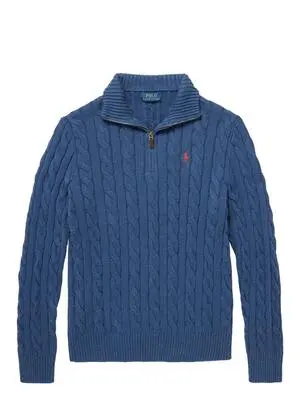 Polo Ralph Lauren Logo-embroidered Cable-knit Half-zip Sweater - Blue