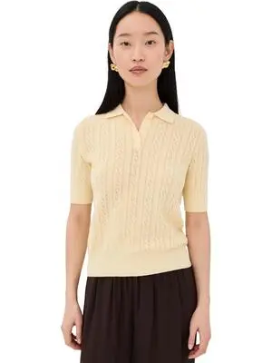 LISA YANG Cristine Pointelle Polo Sweater - Limone