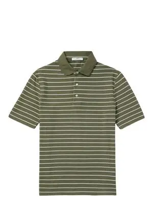 Mr P. Golf Striped Cottonpiqué Polo Shirt - Army Green