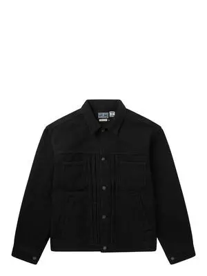 Blue Blue Japan Pleated Textured-cotton Trucker Jacket - Black