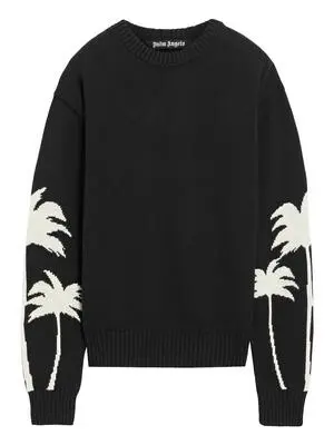 Palm Angels Jacquard-knit Cotton And Merino Wool-blend Sweater - Black