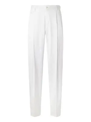 Dolce & Gabbana Straight-leg Pleated Cotton-twill Trousers - White