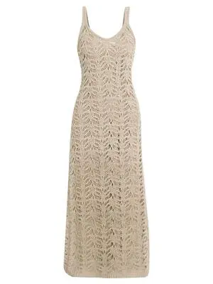 Brunello Cucinelli Sequin-embellished Open-knit Linen-blend Midi Dress - Mushroom