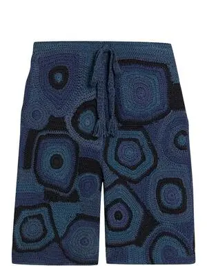 THE ELDER STATESMAN Strata Crocheted Cotton Shorts - Navy