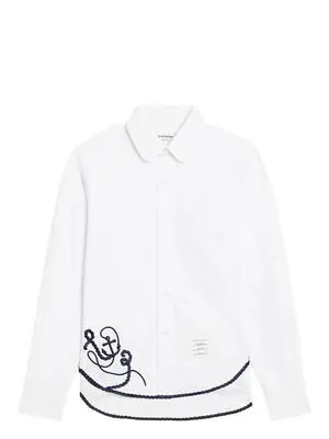 Thom Browne Embroidered Cotton Oxford Shirt - White