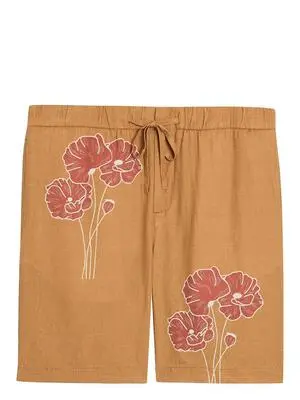 Frescobol Carioca Floral-print Linen Shorts - Camel