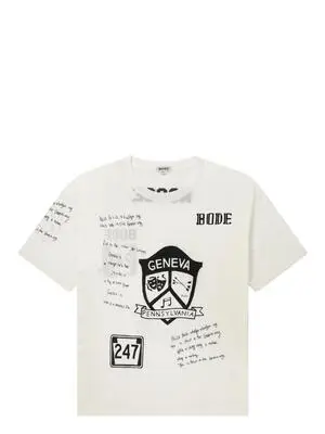 BODE Camp Crest Printed Cotton-jersey T-shirt - Neutrals