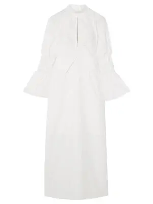 DESTREE Keith Shirred Cotton-poplin Maxi Dress - White