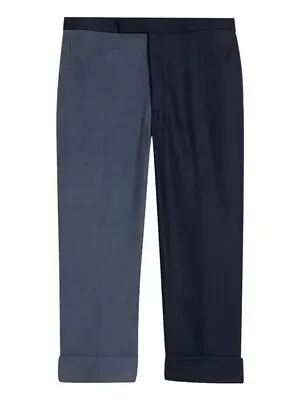 Thom Browne Cropped Tapered Wool-twill And Corduroy Pants - Navy