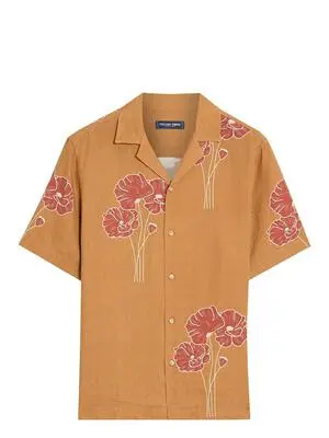 Frescobol Carioca Floralprint Linen Shirt Camel