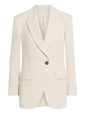 Brunello Cucinelli Metallic Linen-blend Blazer - Beige