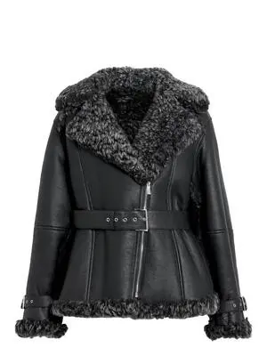 Alberta Ferretti Belted Shearling Jacket - Black