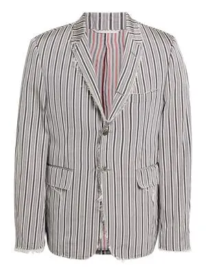 Thom Browne Frayed Striped Silk And Cottonblend Faille Blazer - Gray