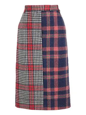 Thom Browne Checked Wool-tweed Midi Skirt - Navy