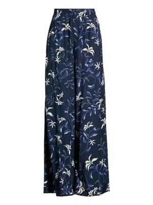 Agua Bendita Floral-print Twill Wide-leg Pants - Navy