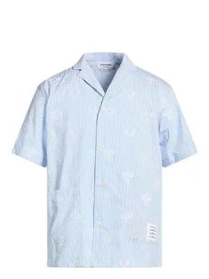 Thom Browne Embroidered Striped Seersucker Shirt - Light Blue