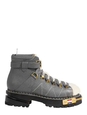 Thom Browne Shearling And Pebbled-leather Hiking Boots - Gray
