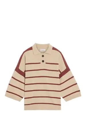 Brunello Cucinelli Striped Cashmere Polo Sweater - Beige