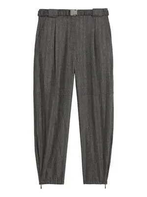 Brunello Cucinelli Cropped Metallic Striped Flannel Tapered Pants With Belt - Dark Gray