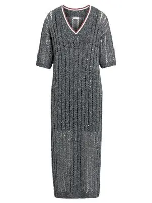 Brunello Cucinelli Sequin-embellished Open-knit Linen-blend Midi Dress - Navy