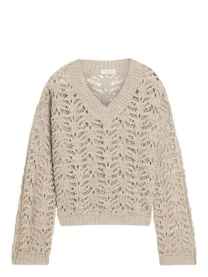 Brunello Cucinelli Sequin-embellished Linen-blend Sweater - Mushroom
