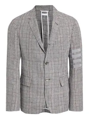 Thom Browne Prince Of Wales Checked Linentweed Blazer - Black