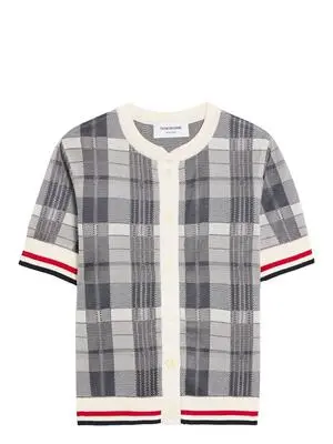 Thom Browne Checked Jacquard-knit Silk And Cotton-blend Cardigan - Gray