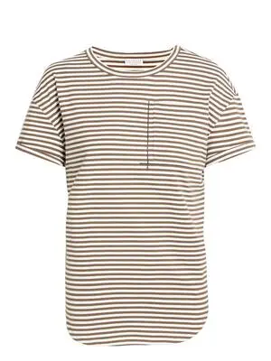 Brunello Cucinelli Striped Cotton-Jersey T-Shirt With Bead Embellishments Chocolate
