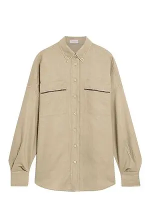 Brunello Cucinelli Bead-embellished Linen And Cotton-blend Shirt - Sand
