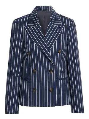 Brunello Cucinelli Double-breasted Striped Blazer - Navy