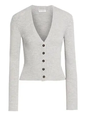 Brunello Cucinelli Ribbed Wool And Cashmere-blend Cardigan - Light Gray