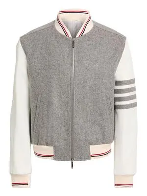 Thom Browne Striped Leather And Wool Bomber Jacket - Gray