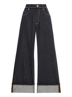 Brunello Cucinelli High-rise Wide-leg Jeans - Dark Denim