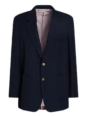 Thom Browne Cottonblend Tweed Blazer - Midnight Blue