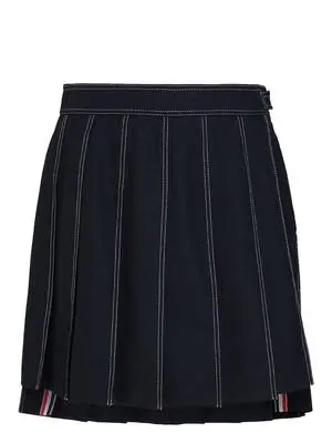 Thom Browne Pleated Wool Mini Skirt - Midnight Blue
